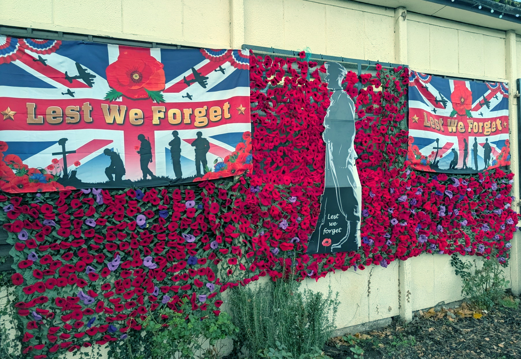 Stunning poppy wall display at on community centre in Stourport